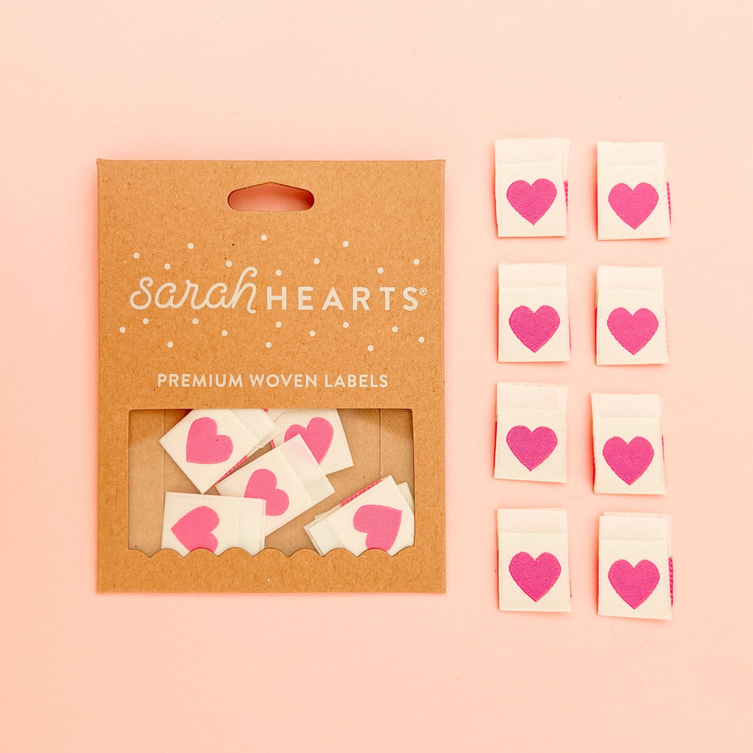 Sarah Hearts Woven Labels Pink Heart – Fabric Pop